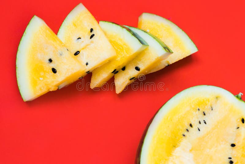 Cut Off Triangular Slices of Ripe Yellow Watermelon on White Background ...