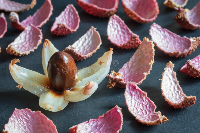 Cut Open Fresh Lychee Fruit Slide Pan Stock Image - Image of healthy ...