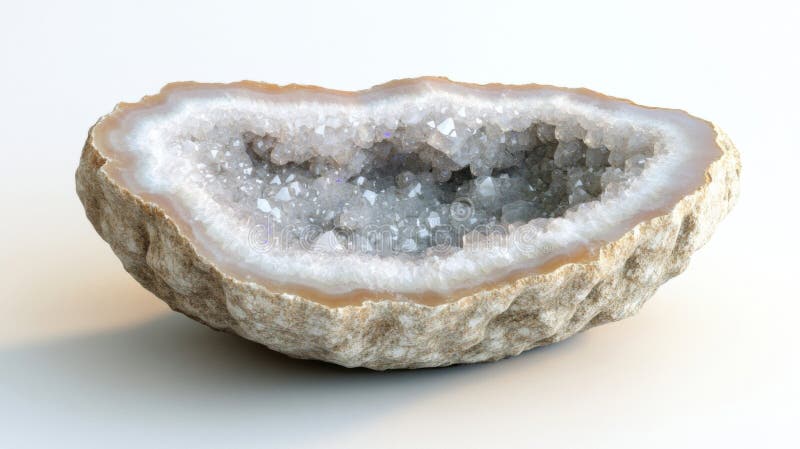 A Cut-Open Geode with White Crystals and a Brown Outer Shell Stock ...