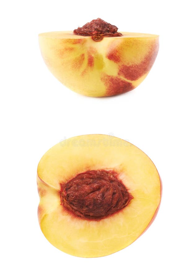 Cut Open Nectarine Half Isolated Stock Image - Image of object, portion ...