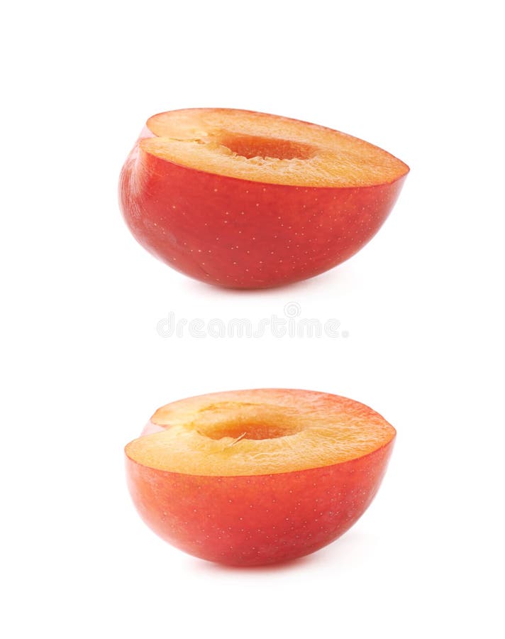 Cut Open Plum Half Isolated Stock Photo - Image of healthy, ingredient ...