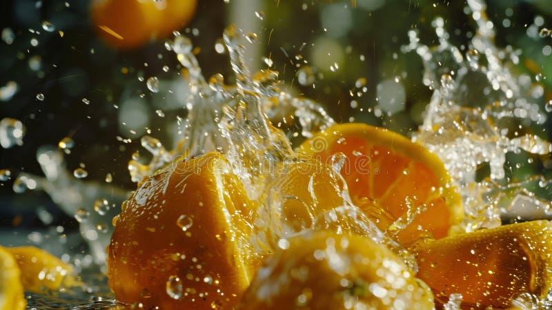 Cut Oranges Smash in Mid-air, Splashing Juice in Slow-motion with ...
