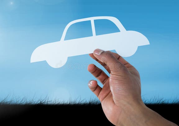 Cut out car in hand in sky stock illustration. Illustration of flare ...