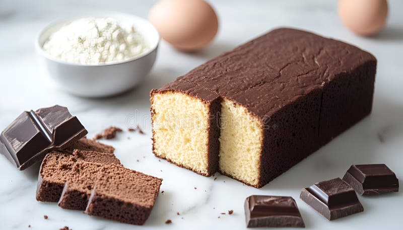 Cut Out Chocolate Sponge Cake and Ingredients on Light Table, Closed ...