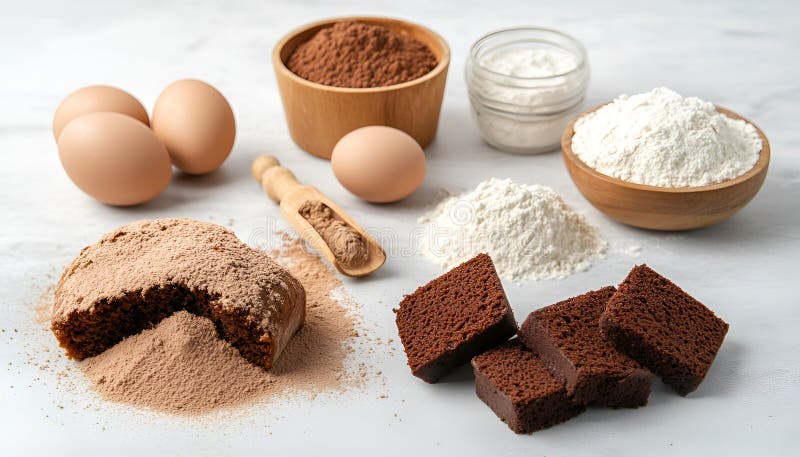 Cut Out Chocolate Sponge Cake and Ingredients on Light Table, Closed ...