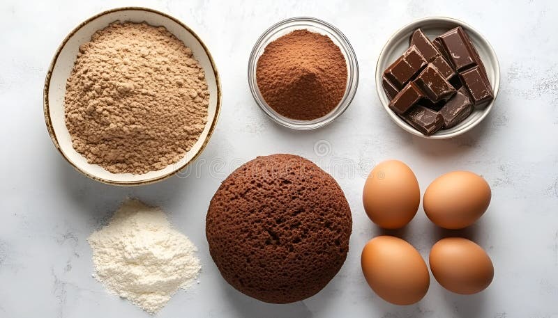 Cut Out Chocolate Sponge Cake and Ingredients on Light Table, Closed ...