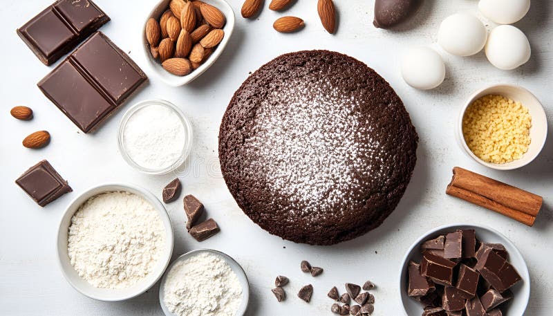 Cut Out Chocolate Sponge Cake and Ingredients on Light Table, Closed ...