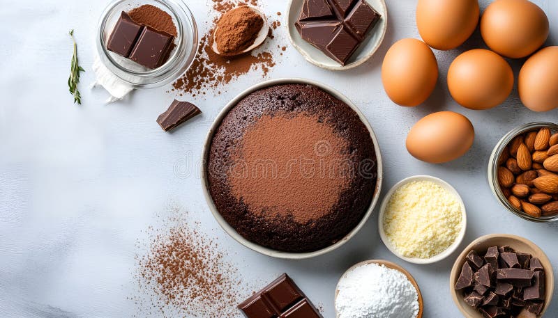 Cut Out Chocolate Sponge Cake and Ingredients on Light Table, Closed ...