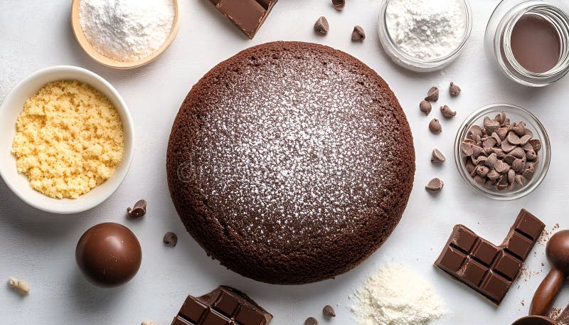 Cut Out Chocolate Sponge Cake and Ingredients on Light Table, Closed ...