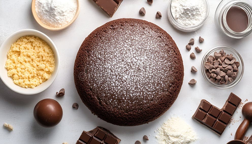 Cut Out Chocolate Sponge Cake and Ingredients on Light Table, Closed ...