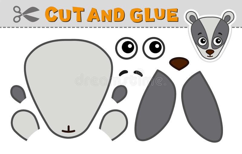 Cut Out Applique and Glue a Badger Head. Vector Illustration. Paper ...