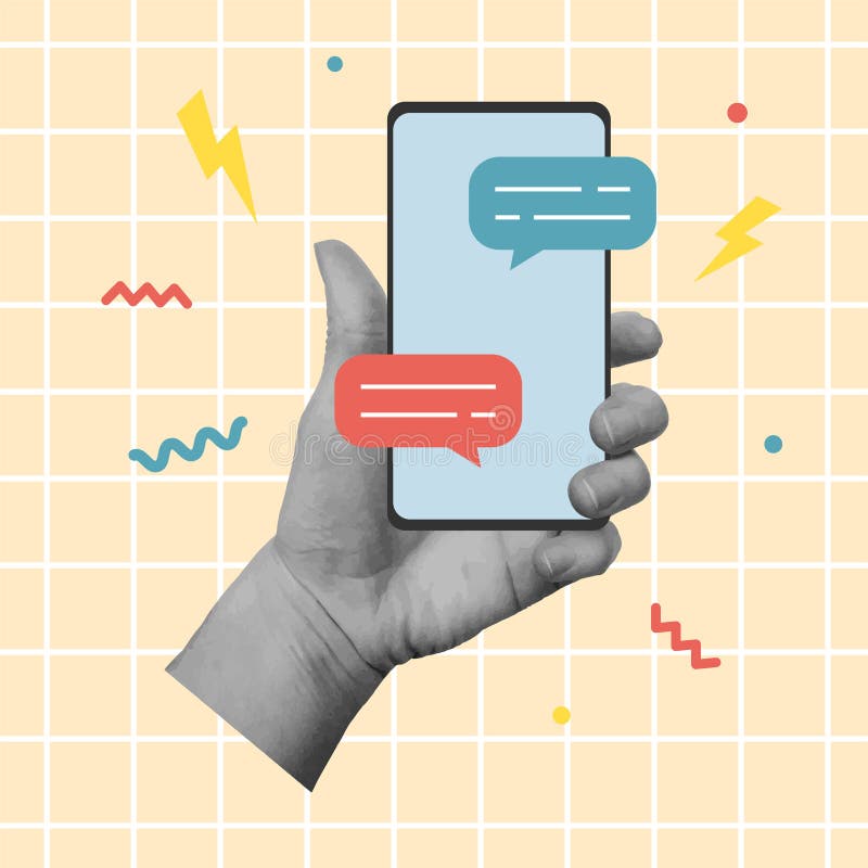 Cut Out Hand Holding Smartphone. Digital Chat Bot, Conversation Concept ...