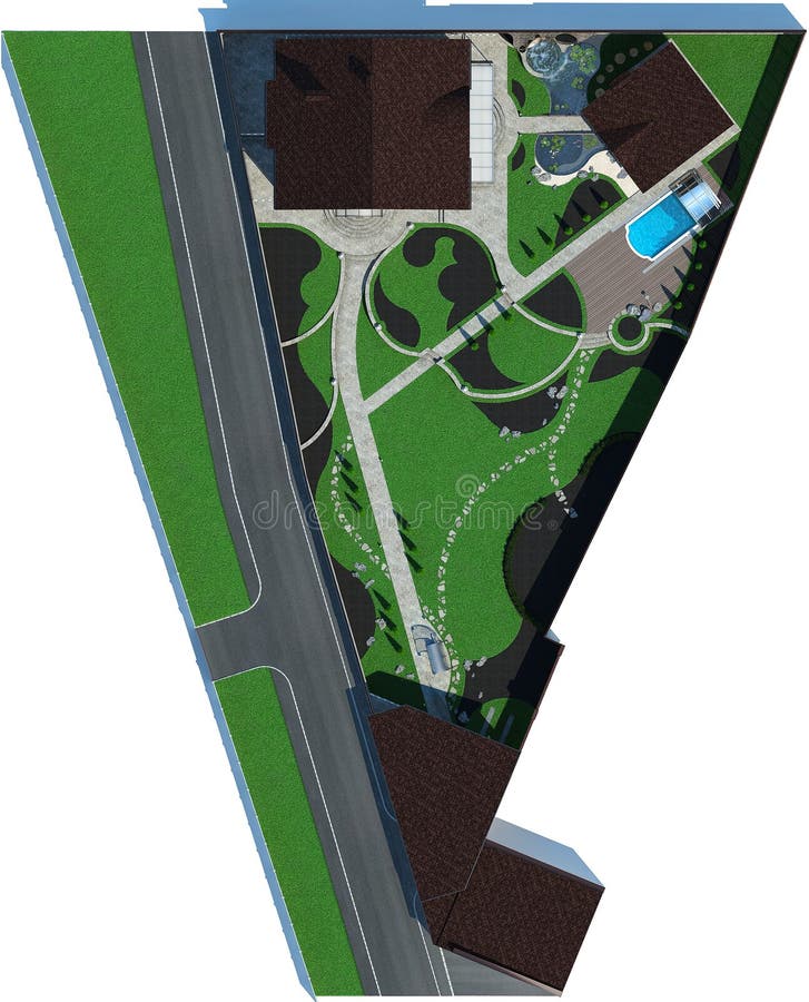 Cut Out Master Plan, Landscaping 3D Render Stock Illustration ...