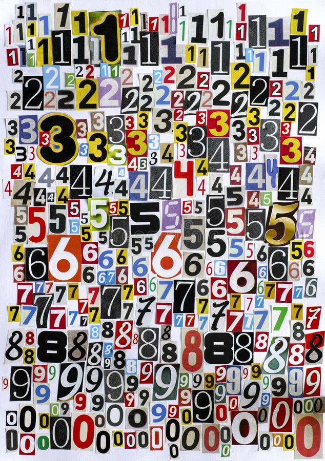 Number Nine Made from Numbers Cutting from Magazines on Orange B Stock ...