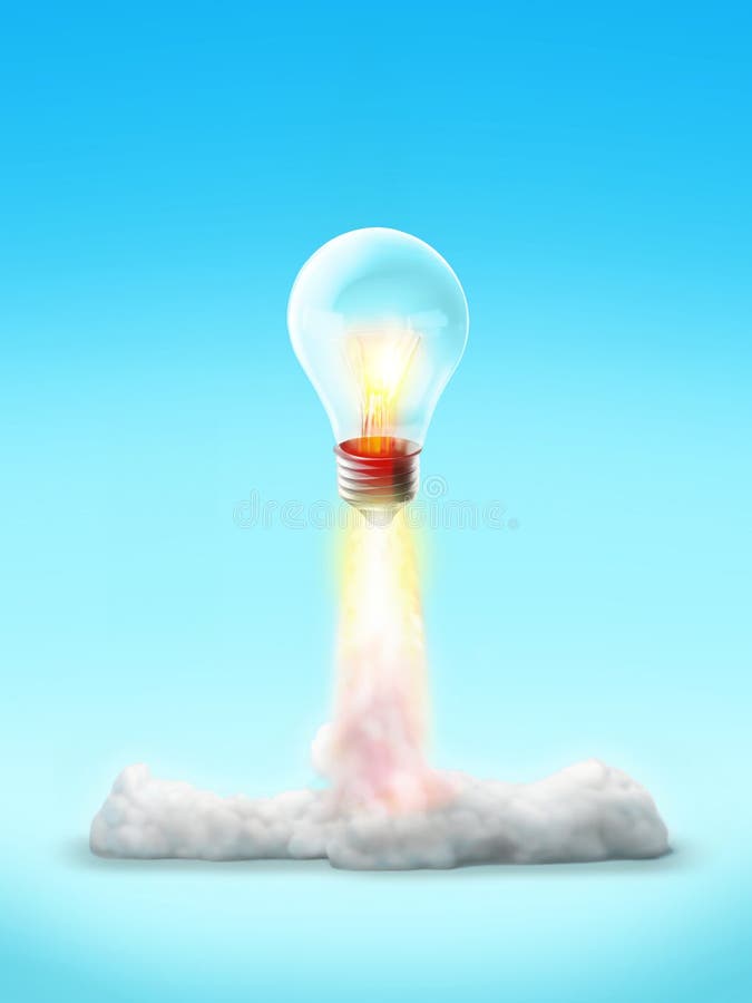 Cut-out Object Shot of a Light Bulb Rocket Launch Isolated on a Blue ...