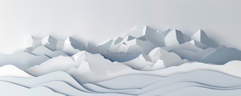 A Cut-out Paper Banner with Mountain Patterns, Layered on a Light Grey ...