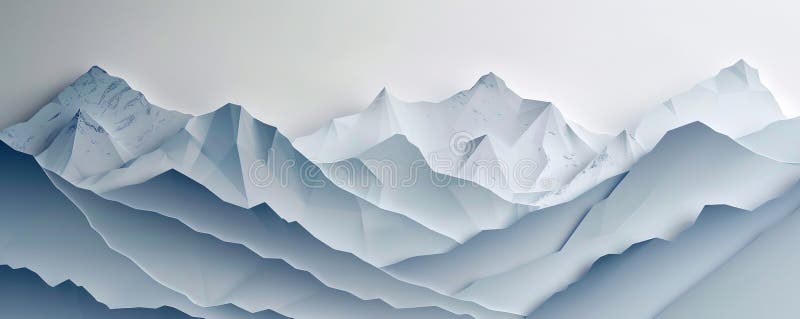 A Cut-out Paper Banner with Mountain Patterns, Layered on a Light Grey ...