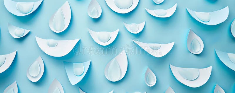 A Cut-out Paper Banner with Raindrop Patterns, Layered on a Cool Blue ...
