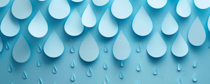A Cut-out Paper Banner with Raindrop Patterns, Layered on a Cool Blue ...