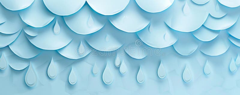 A Cut-out Paper Banner with Raindrop Patterns, Layered on a Cool Blue ...