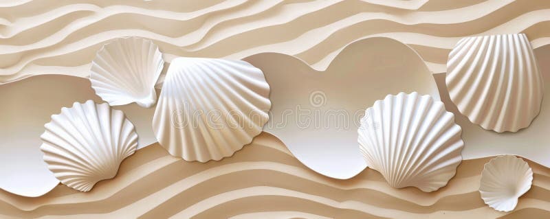 A Cut-out Paper Banner with Shell Patterns, Layered on a Sandy Beige ...