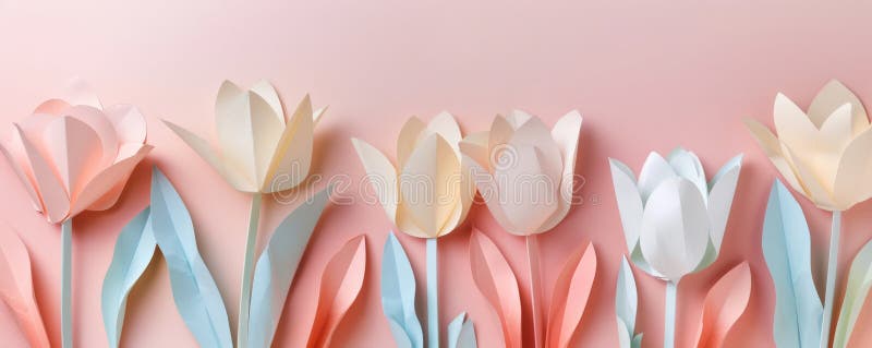 A Cut-out Paper Banner with Tulip Patterns, Layered on a Light Pink ...