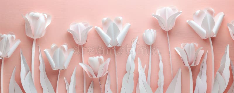 A Cut-out Paper Banner with Tulip Patterns, Layered on a Light Pink ...