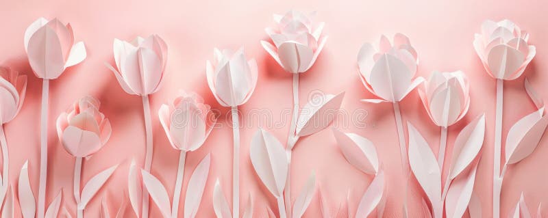 A Cut-out Paper Banner with Tulip Patterns, Layered on a Light Pink ...