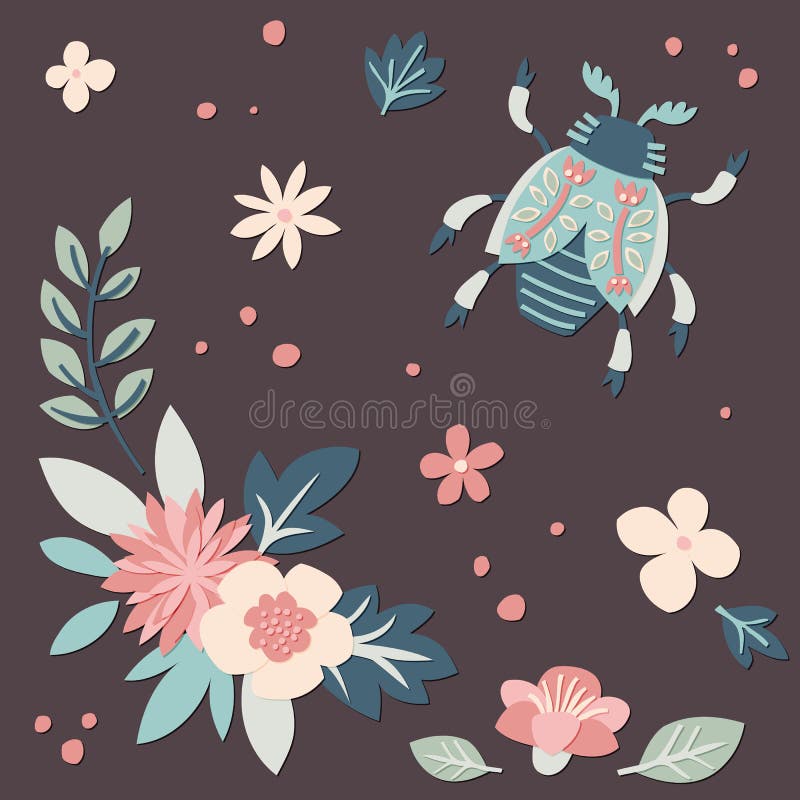 Cut Out Paper Bug and Flowers Stock Vector - Illustration of summer ...