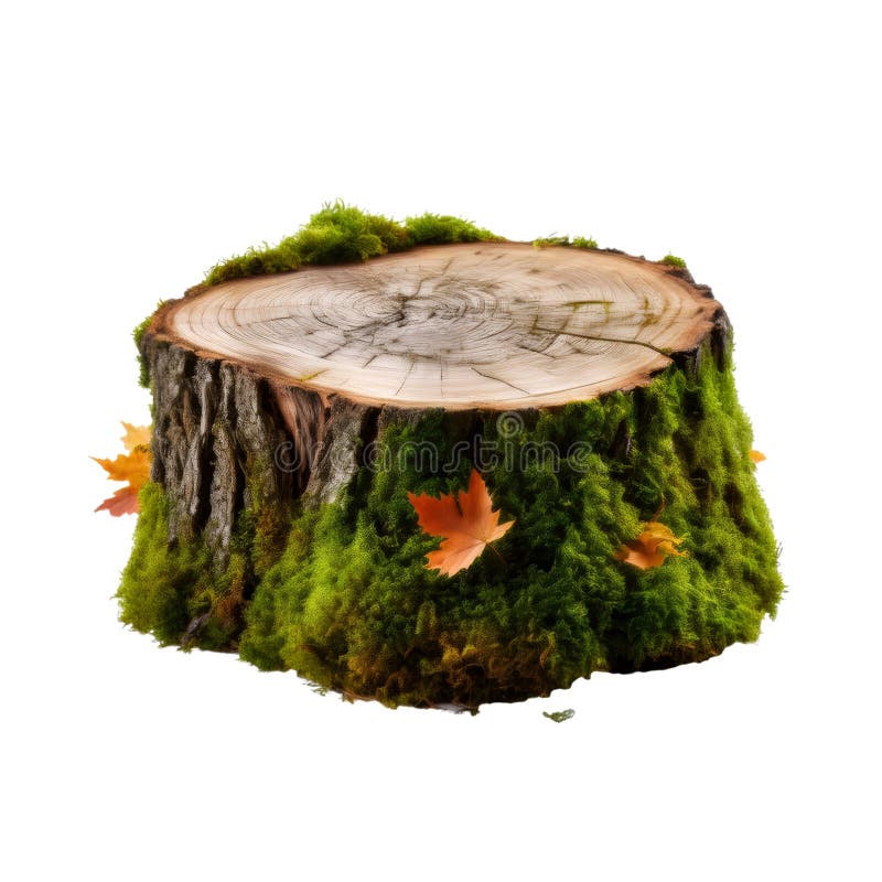 Cut Out Path of Mossy Maple Tree Stump with Autumn Leaves, No Shadow ...