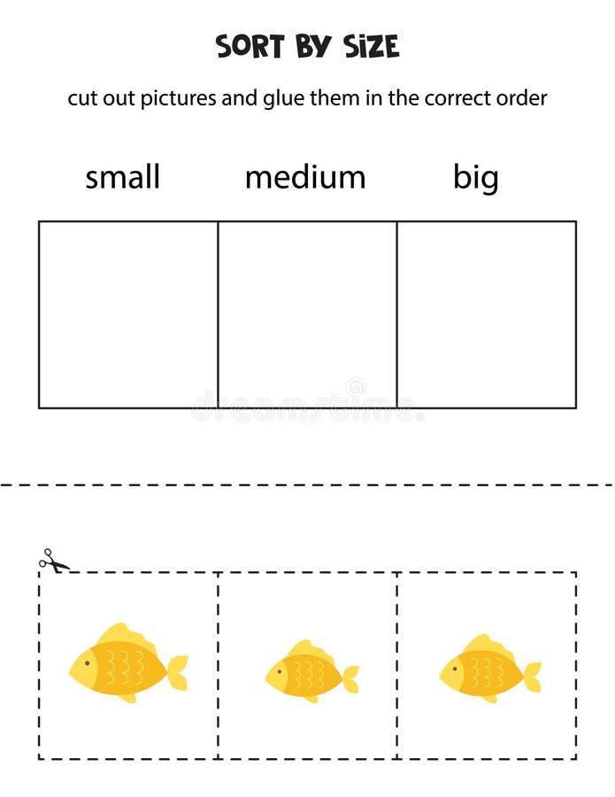 Sort Cute Fish by Size. Educational Worksheet for Kids. Stock Vector ...