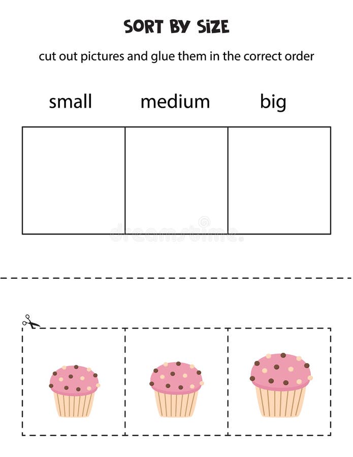 Sort Cute Pink Cupcakes by Size. Educational Worksheet for Kids Stock ...