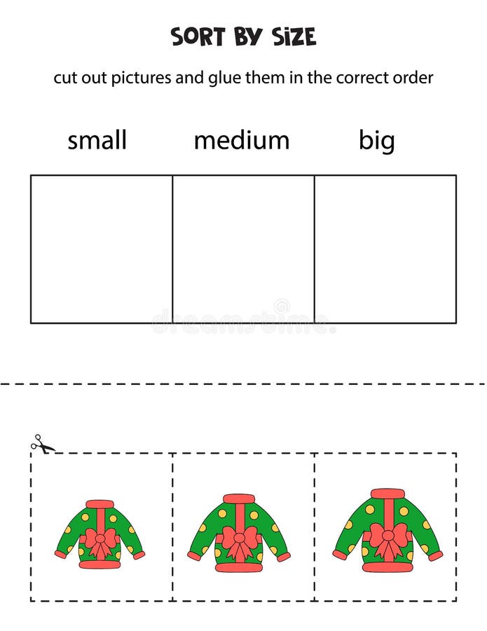 Sort Pictures by Size. Educational Worksheet for Kids. Stock Vector ...