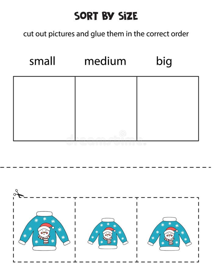 Sort Pictures by Size. Educational Worksheet for Kids. Stock Vector ...
