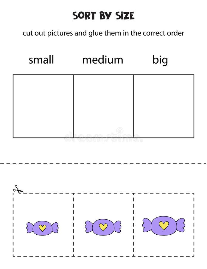 Sort Pictures by Size. Educational Worksheet for Kids. Stock Vector ...