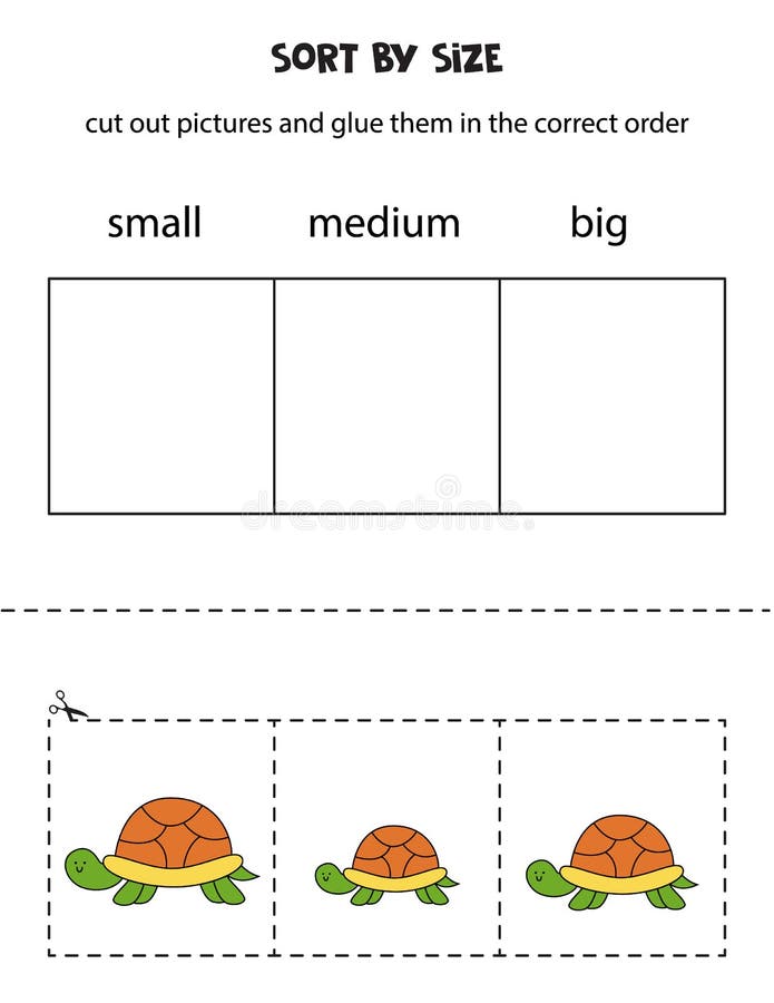 Sort Pictures by Size. Educational Worksheet for Kids. Stock Vector ...