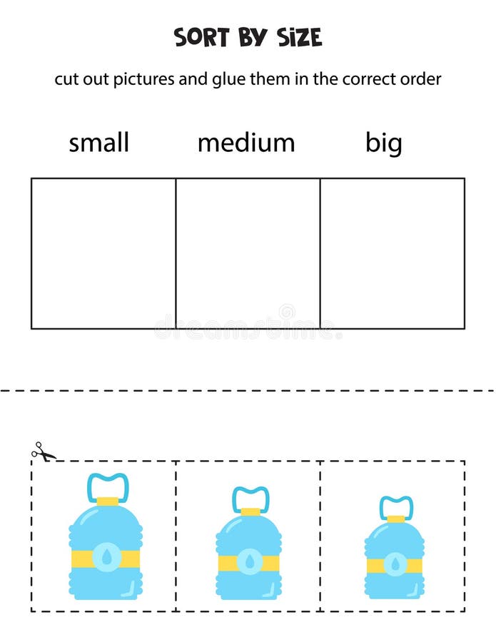 Sort Plastic Bottles by Size. Educational Worksheet for Kids. Stock ...