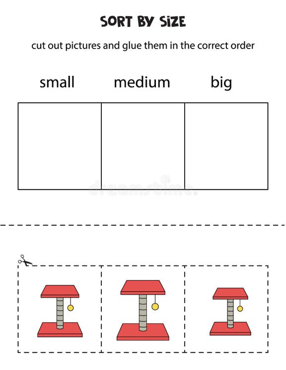 Sort Scratching Posts by Size. Educational Worksheet for Kids. Stock ...
