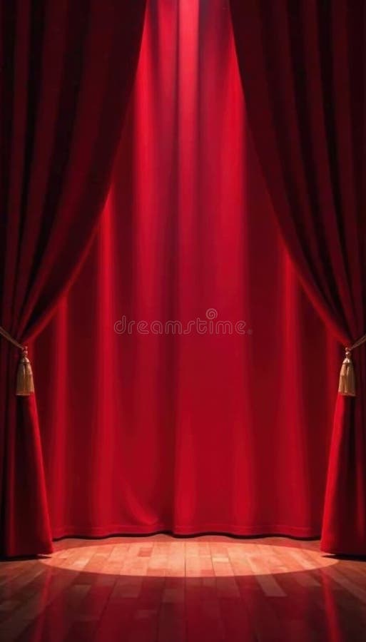 Cut Out Sections in Heavy Red Stage Drapes, Spotlight Visible ...