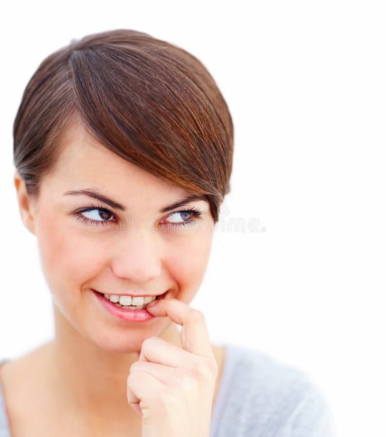 Cut Out of a Woman Biting Her Finger Stock Image - Image of cute, lady ...