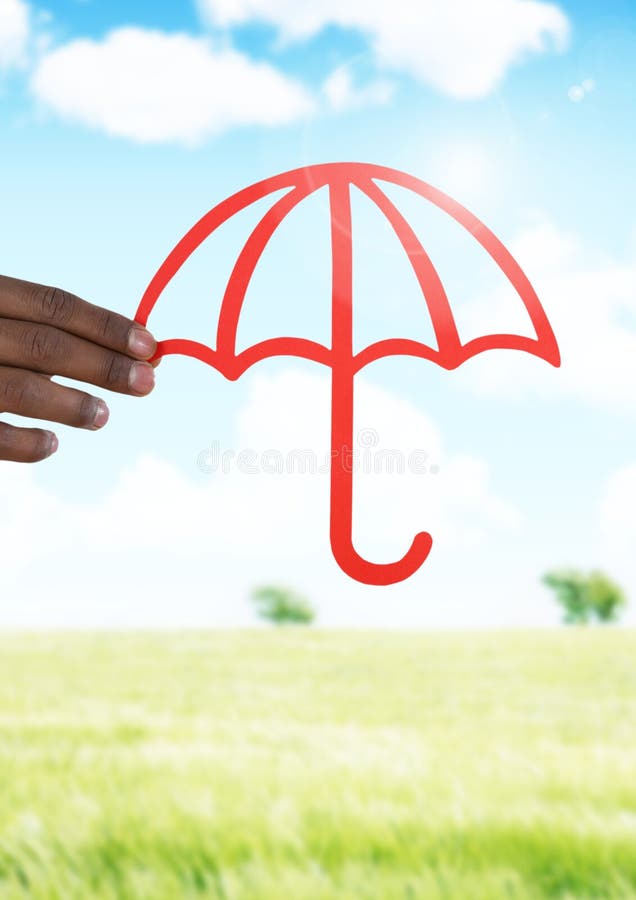 Cut Out Umbrella Protection in Landscape Stock Image - Image of hand ...