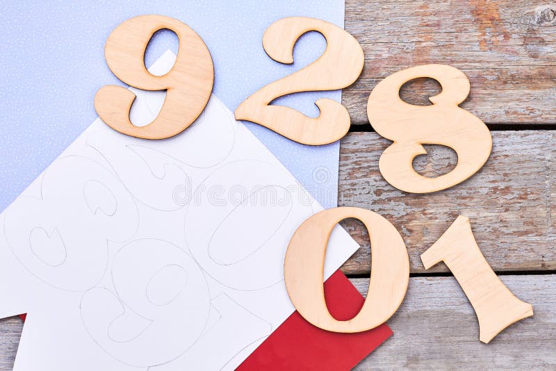 Cut Out Wooden Digits, Top View. Stock Image - Image of gift, natural ...