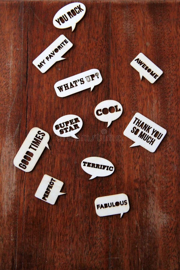 Cut Out Words and Expressions on Wood Background Stock Photo - Image of ...