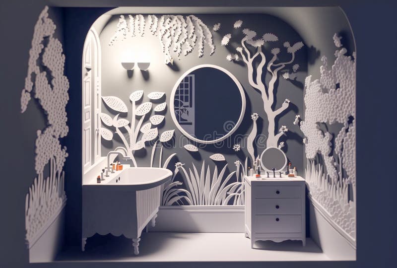 Cut Paper Craft Bathroom Interiors - Generative AI Stock Illustration - Illustration of paper ...