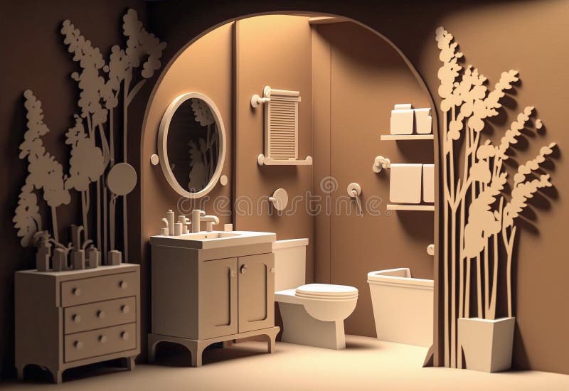 Cut Paper Craft Bathroom Interiors - Generative AI Stock Illustration - Illustration of real ...