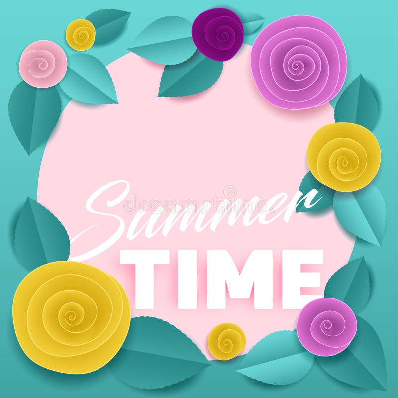Cut Paper Floral Mint Poster Summer Time Stock Vector - Illustration of ...