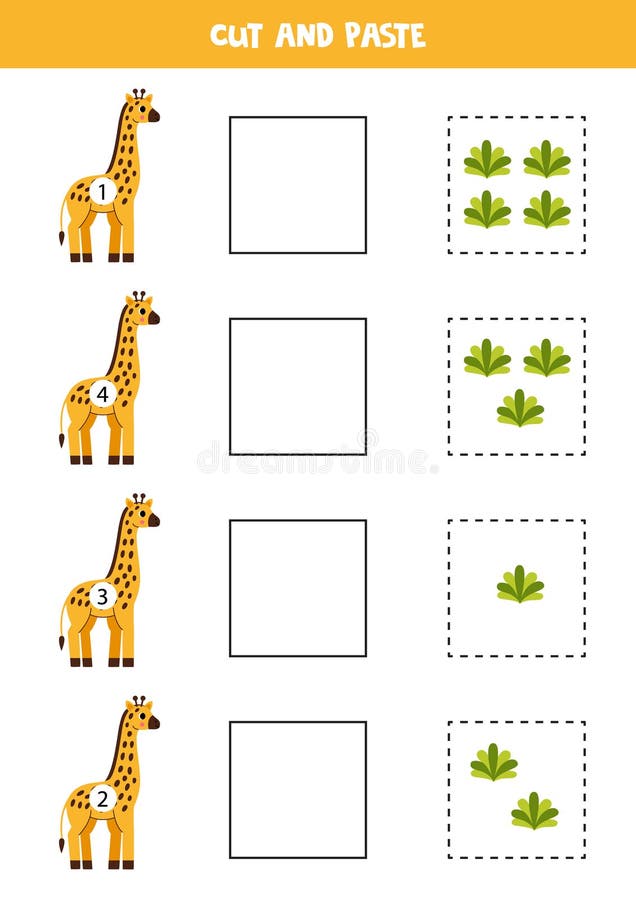 Cut and Paste Green Bushes According To the Numbers on Giraffes Stock ...