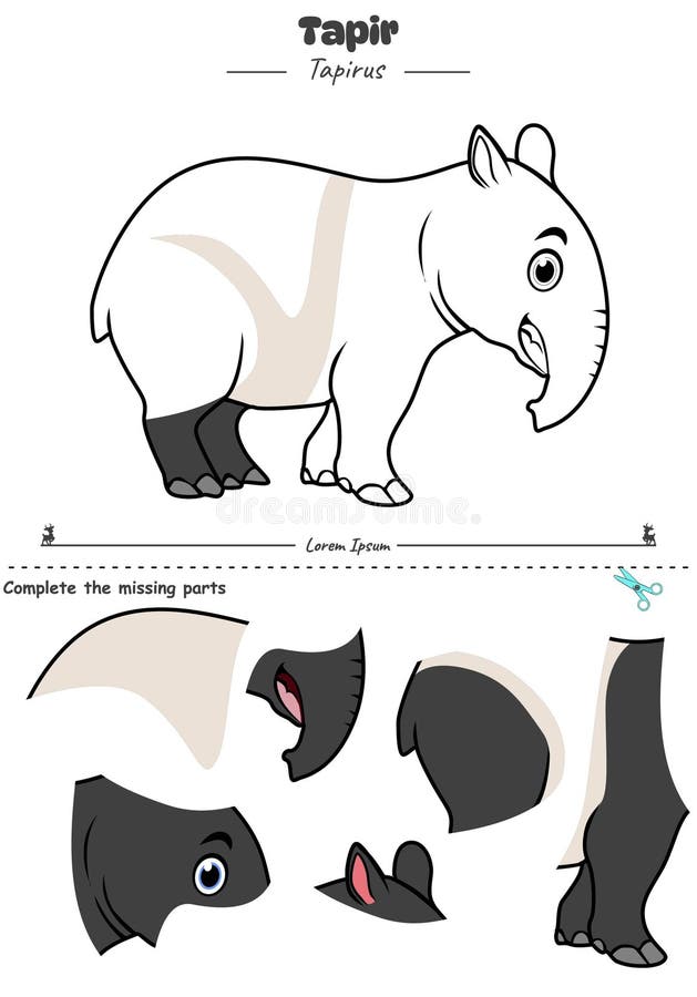 Cut and Paste Tapir Ready for Print Stock Vector - Illustration of game ...