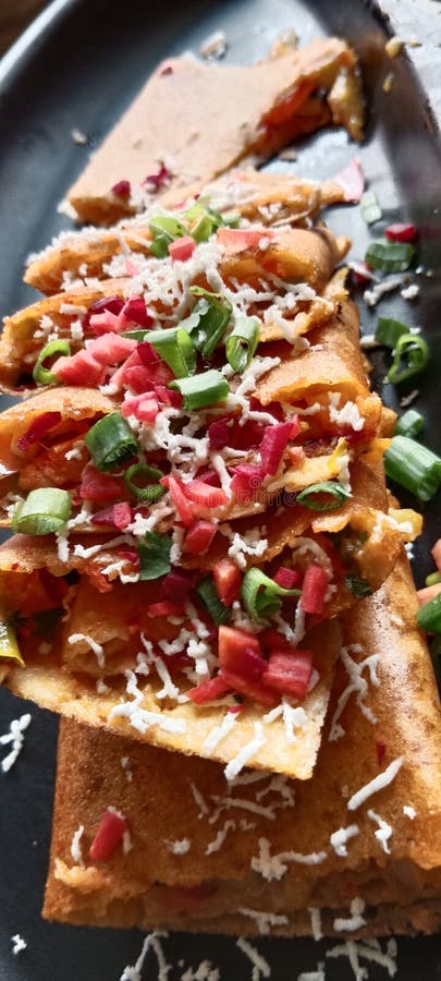 Cut Piece Dosa with Cutting Salad Items. Stock Photo - Image of ...