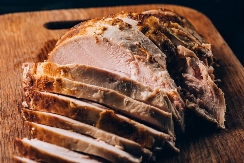 Cut pieces of baked turkey stock photo. Image of tabletop - 104089670
